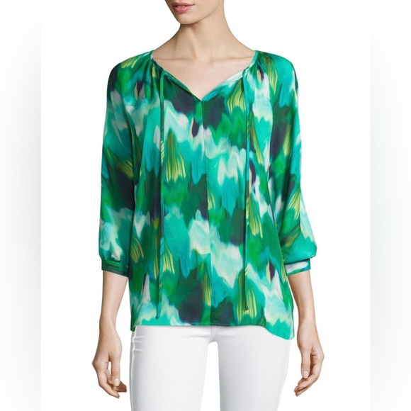 Marie Oliver | Tops | Marie Oliver Green Whitney Printed Tieneck Silk ...